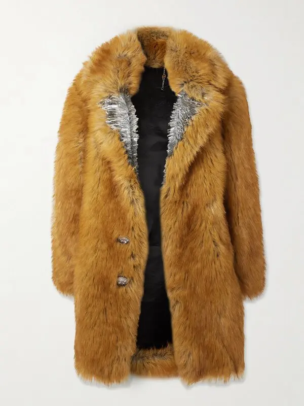 Rabanne Oversized Embellished Plush Coat - Brown