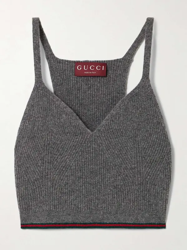 Gucci Striped Ribbed Wool-blend Camisole - Dark Gray