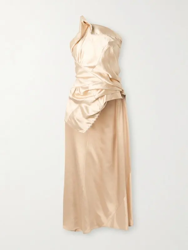 Dries Van Noten Asymmetric Open-back Gathered Satin Blouse