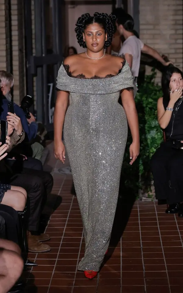 WIEDERHOEFT Ivy Gown W/ Draped Neckline In Allover Crystal Embroidery - Silver
