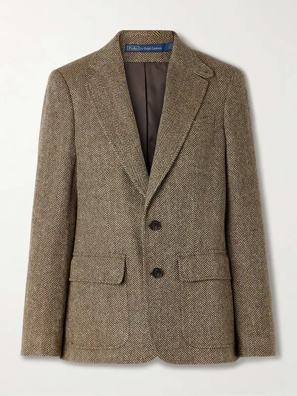 Ralph Lauren Herringbone Linen, Silk And Wool-blend Blazer