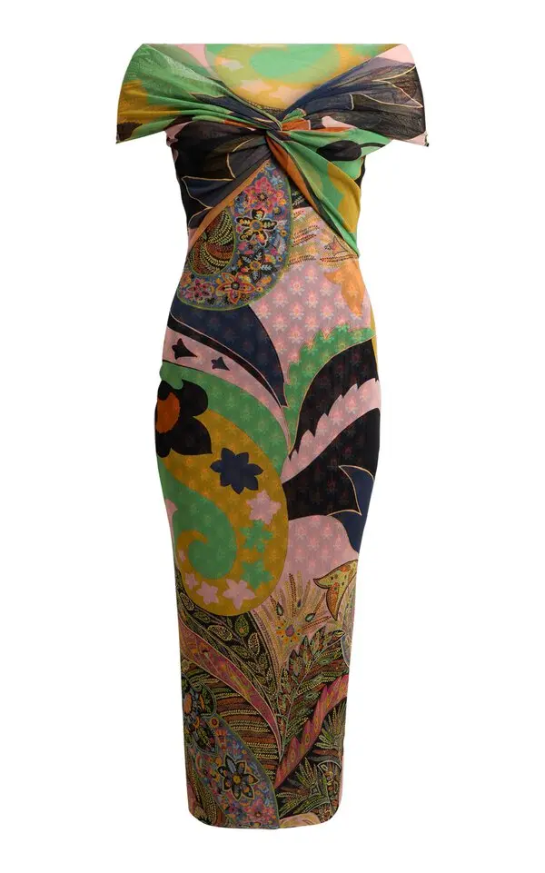 Etro Off-the-shoulder Mesh Midi Dress