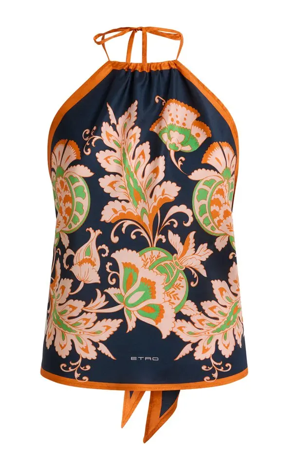 Etro Printed Silk Halter Scarf Top