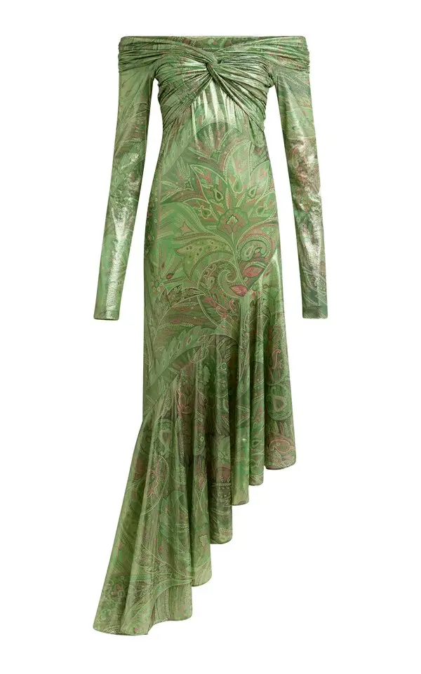 Etro Off-the-shoulder Metallic Jersey Midi Dress