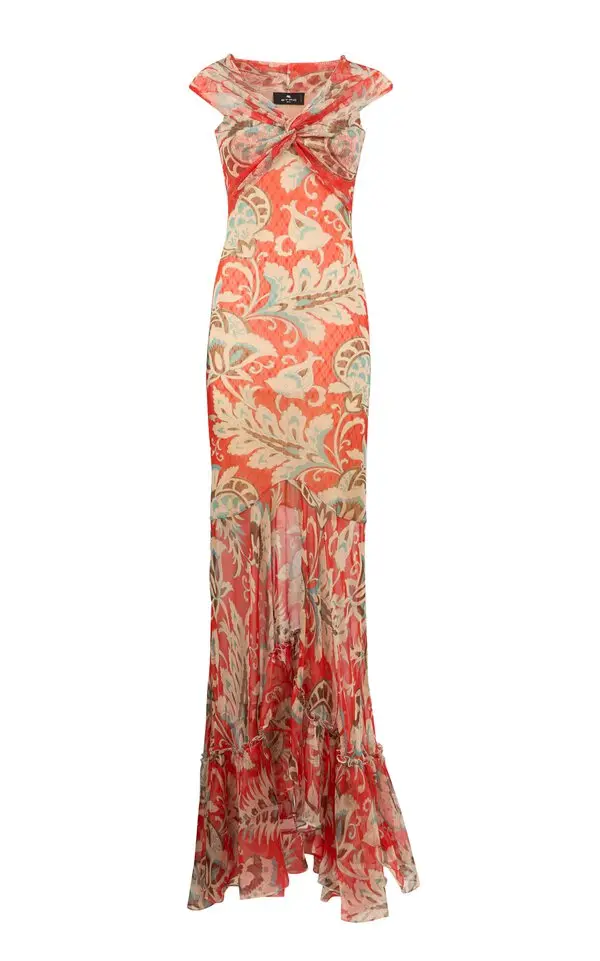 Etro Silk-trimmed Mesh Off-the-shoulder Maxi Dress