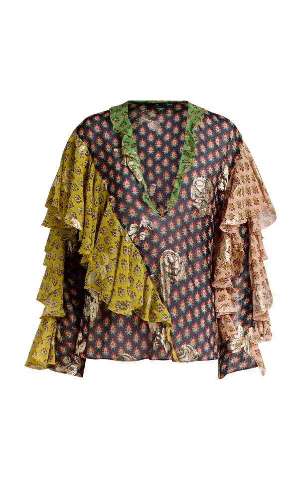 Etro Ruffled Metallic Silk Top
