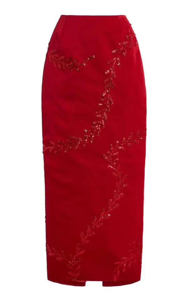 WIEDERHOEFT Ankle-length Wasp Skirt With Trailing Vine Embroidery