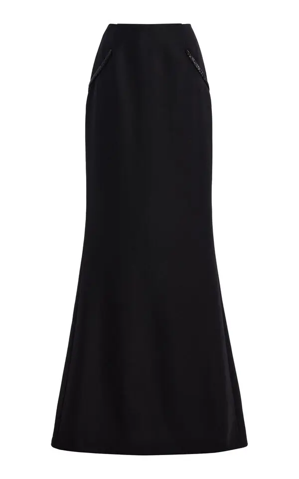 WIEDERHOEFT Fluted Skirt In Heavy Wool With Hand Embroidery