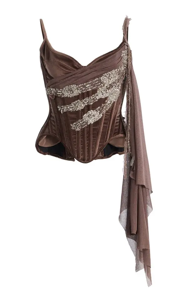 WIEDERHOEFT Salon Corset In Pressed Velvet With Embroidered Crystal Applique