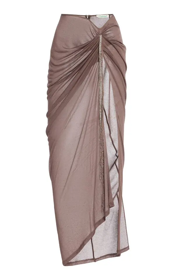WIEDERHOEFT Draped Skirt In Fine Crepe Mesh With Embroidered Crystal Applique