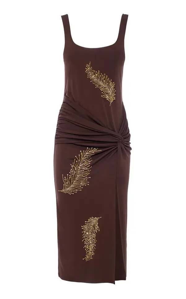 DES_PHEMMES Bead-embellished Midi Dress - Brown