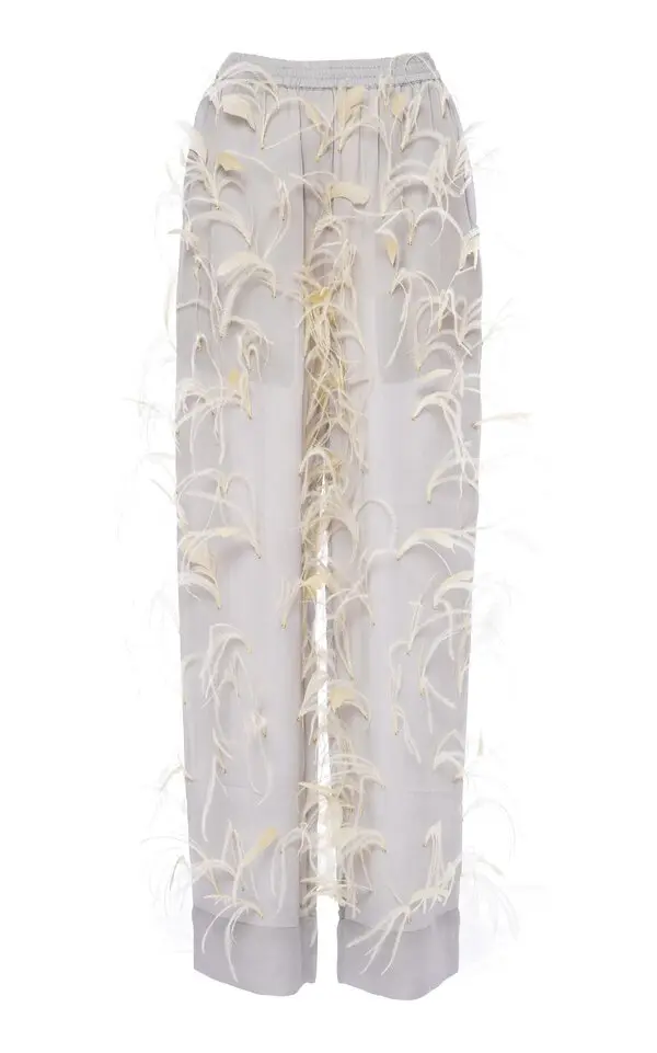 DES_PHEMMES Feather Embellished Pajama Pants