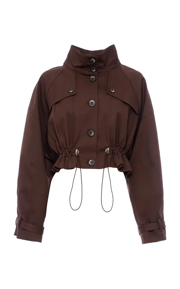 DES_PHEMMES Drawstring Detail Cotton-blend Crop Trench Coat