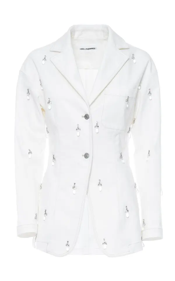DES_PHEMMES Bead-embellished Fitted Denim Blazer