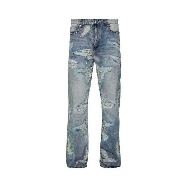 WHO DECIDES WAR BY EV BRAVADO Stud Distressed Denim
