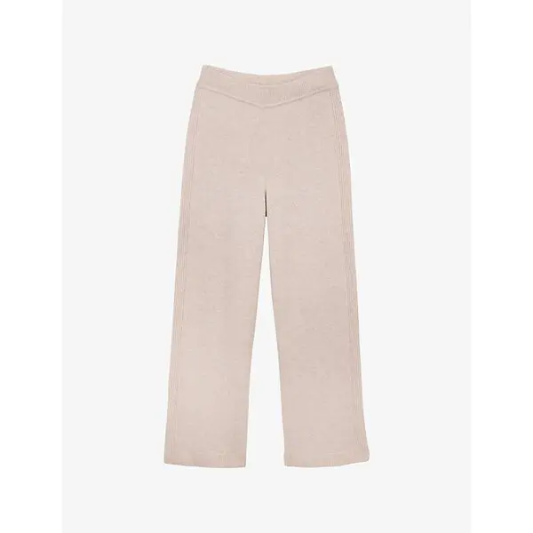 THE WHITE COMPANY Ribbed-panel Wide-leg Mid-rise Wool-blend Trousers