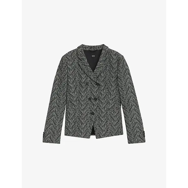 Hugo Boss Double-breasted Herringbone Cotton-blend Blazer