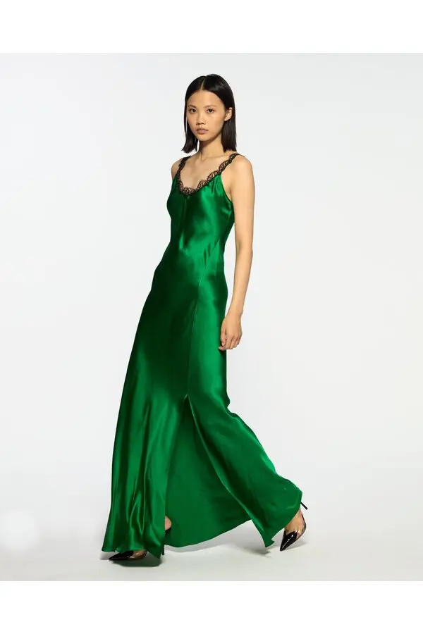 Serena Bute Silk Slip Dress With Lace Trim - Natural