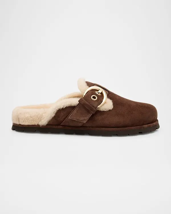 STUART WEITZMAN Chrystie Shearling-lined Suede Mules - Brown/whit