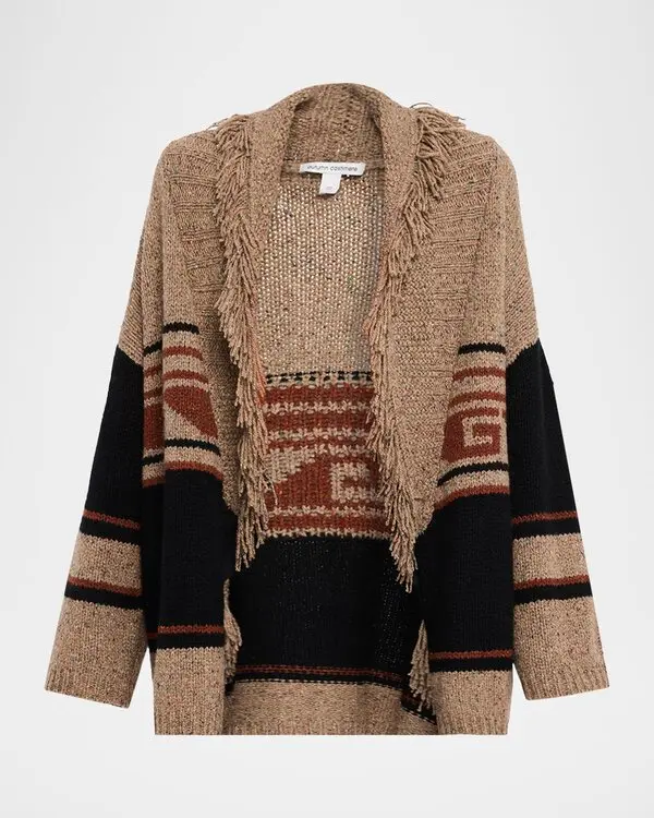 Autumn Cashmere Speckled Fringe-trim Cashmere Cardigan