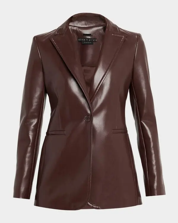 Alice + Olivia Breann Vegan Leather Longline Blazer