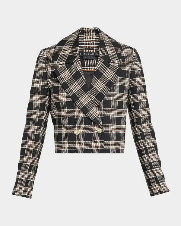 Alice + Olivia Avery Plaid Double-breasted Blazer