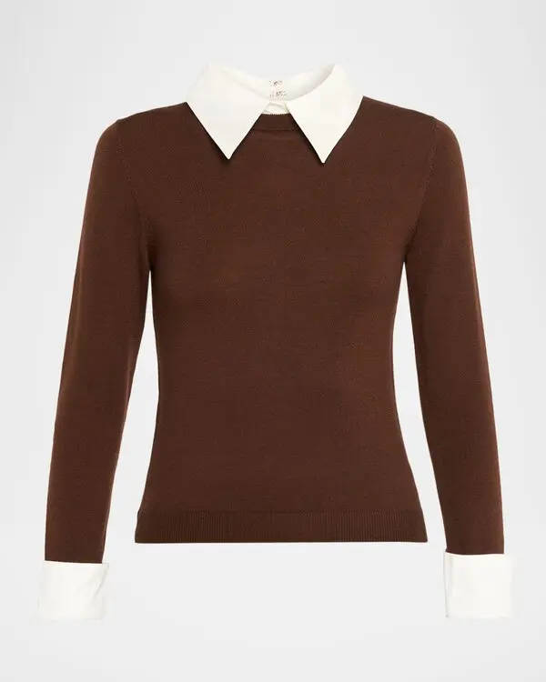 Alice + Olivia Porla Collared Sweater - Dark Choco