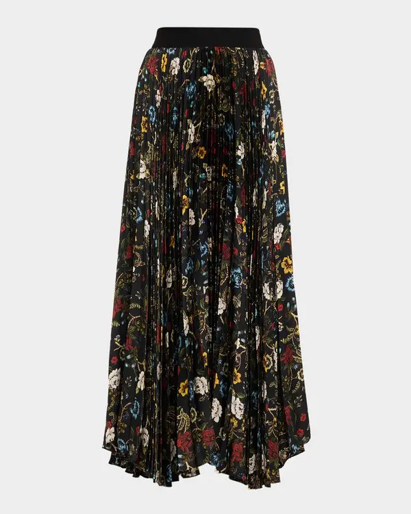 Alice + Olivia Tapestry Trails Katz Asymmetric Pleated Maxi Skirt