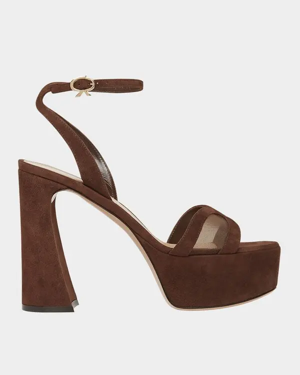 GIANVITO ROSSI Suede Mesh Platform Sandals