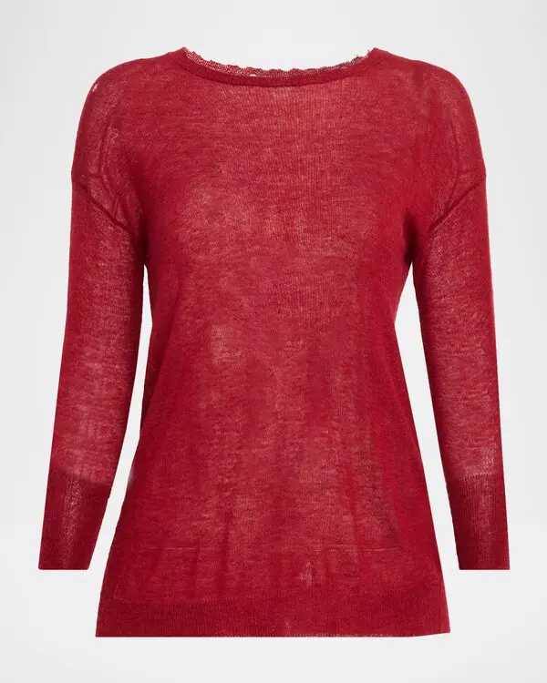 Autumn Cashmere Crewneck Distressed Sheer Cashmere Sweater