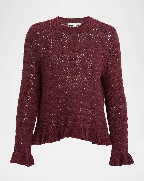 Autumn Cashmere Ruffle Pointelle-knit Sweater