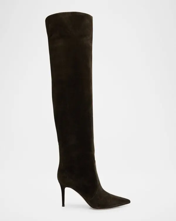 GIANVITO ROSSI Hansen Suede Pointed-toe Knee Boots - Dark Olive