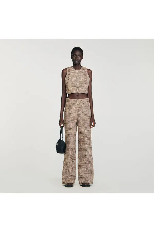 Sandro Decorative Tweed Wide-leg Trousers