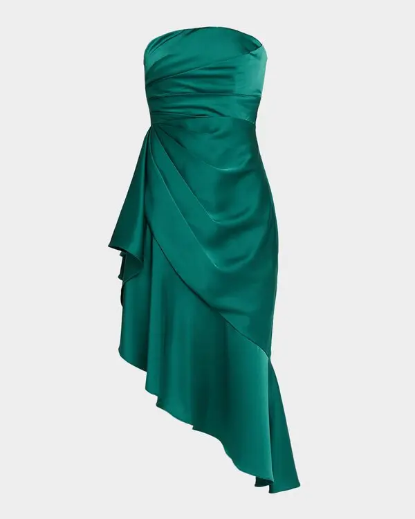 Theia Sinead Strapless Draped High-low Midi Dress