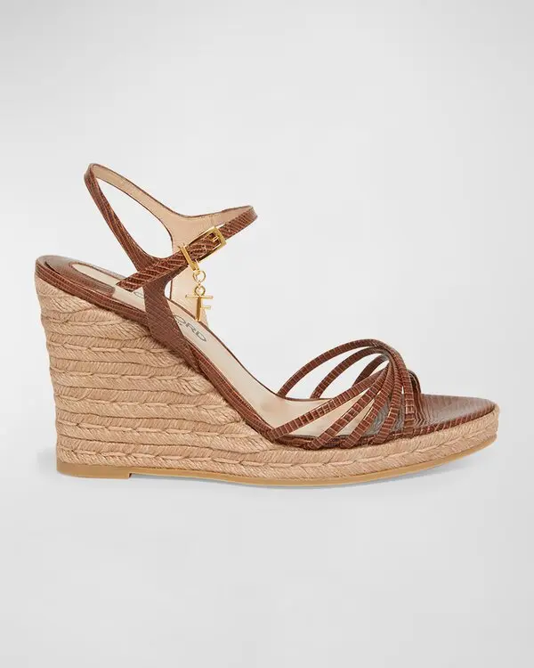 TOM FORD Cabana Lizard-embossed Wedge Espadrilles
