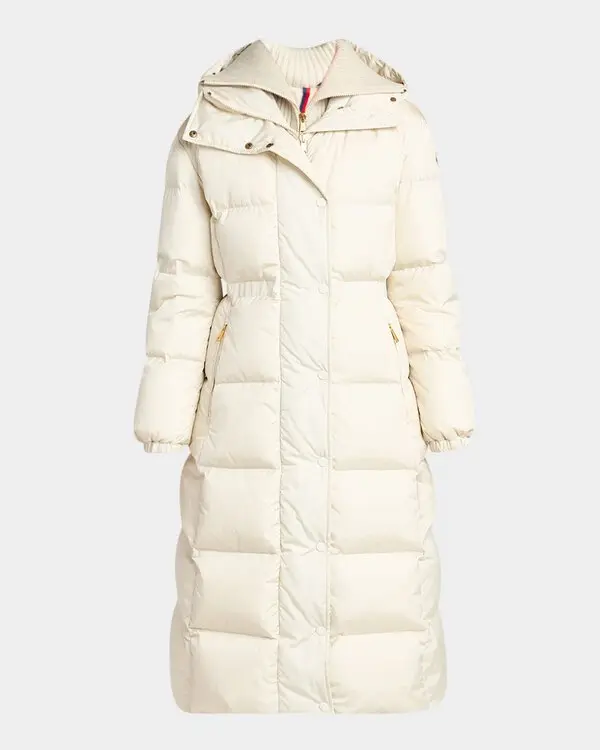 Moncler Chamer Long Hooded Down Coat With Detachable Dickey