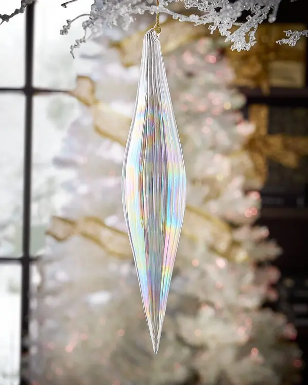 JIM MARVIN Iridescent Clear Elliptical Glass Ornament, 12