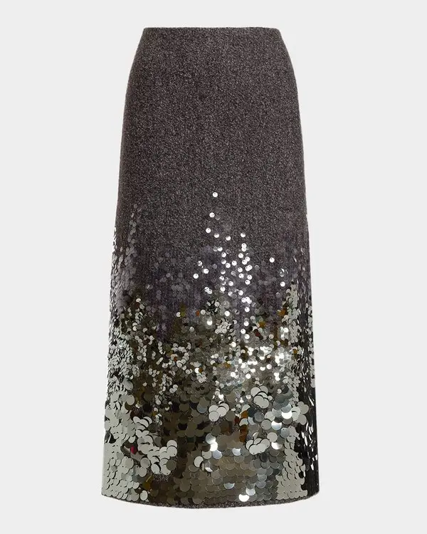 Ramy Brook Peter Sequined Wool-blend Midi Skirt