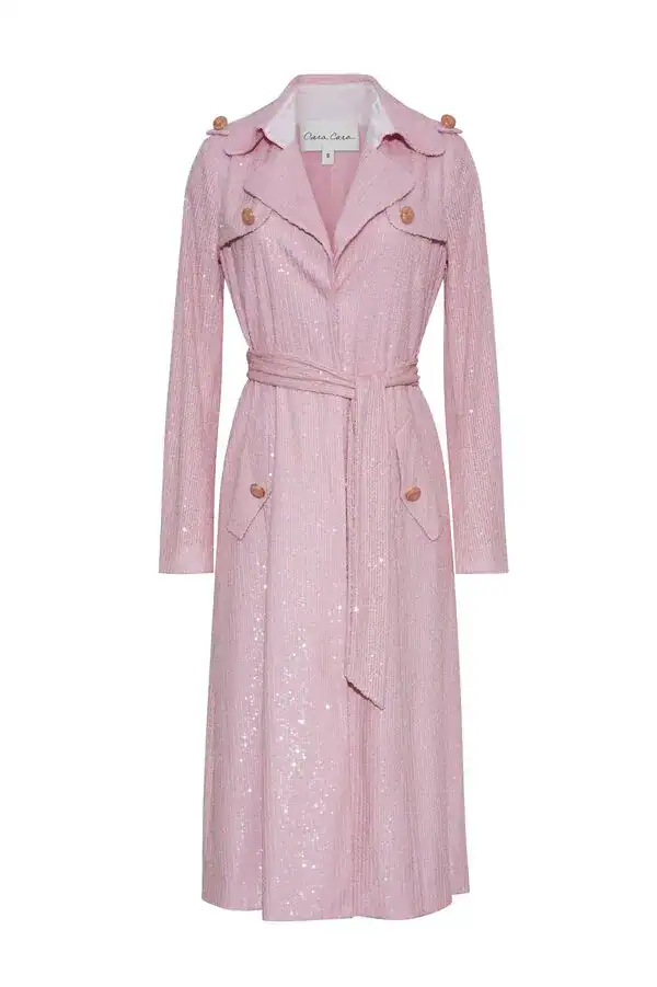 Cara Cara Alpine Trench Coat - Regular Pink Sequin | Editorialist