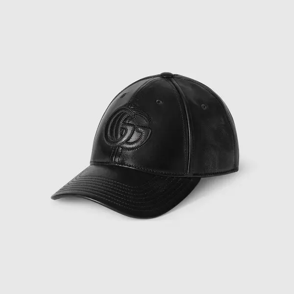 Gucci Leather Baseball Hat With Double G Leather