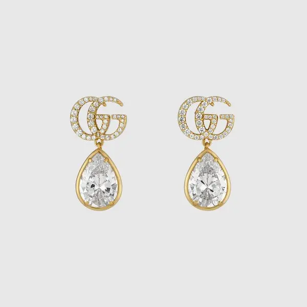 Gucci Gg Marmont Crystal Drop Earrings
