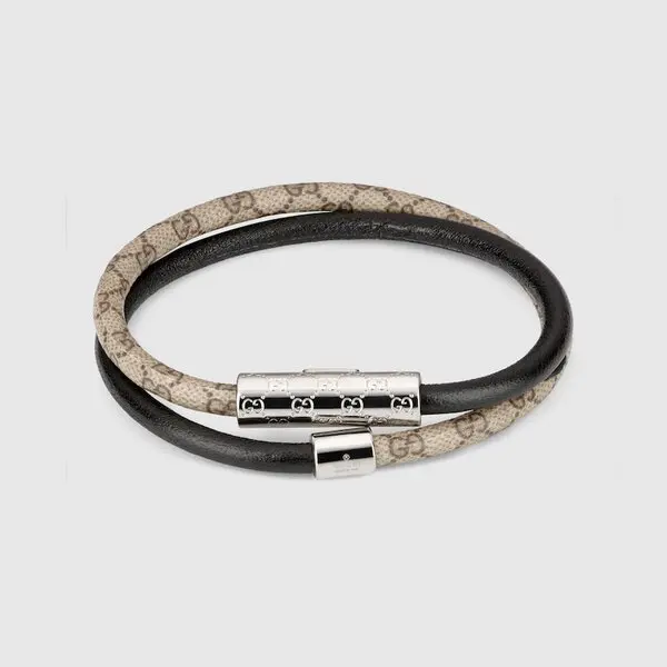 Gucci Double Bracelet With Gg Detail, Size Leather
