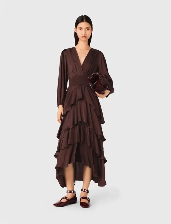 Maje Woman's Viscose Flowy Ruffled Maxi Dress
