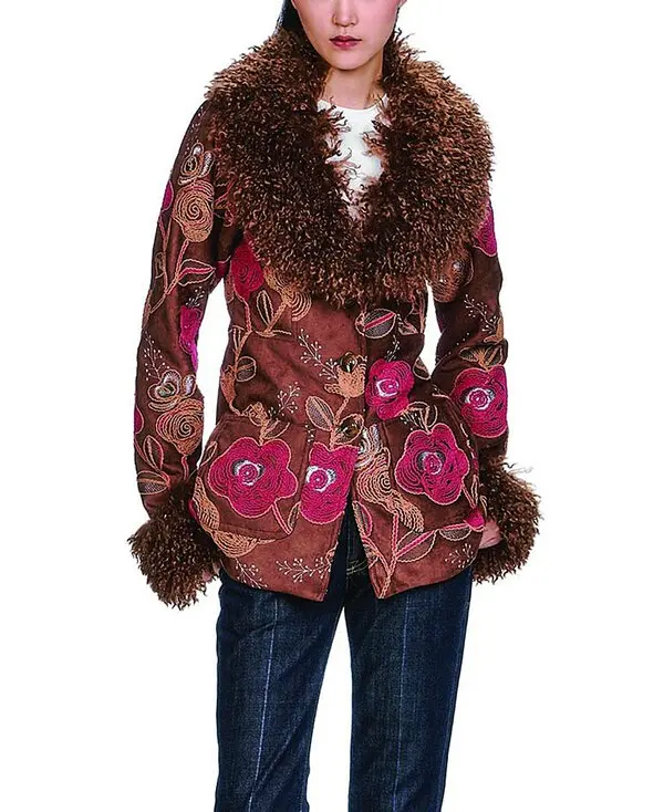 Anna Sui Poiret Faux Fur Trim Jacket