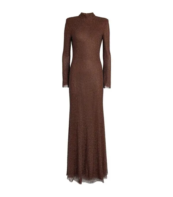 SELF-PORTRAIT Rhinestone-embellished Mesh Maxi Dress