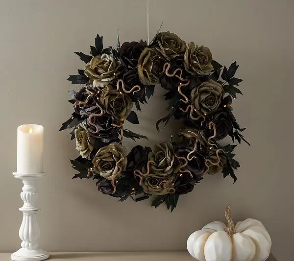 MARTHA STEWART As Is 24' Illuminated Rose & Snake Wreath