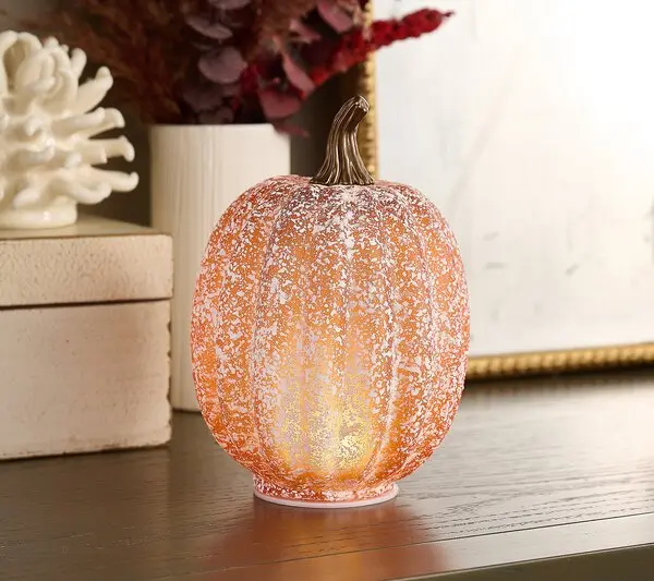 BELLE BY KIM GRAVEL As Is 8' Illuminated Frosted Glass Pumpkin Kim Gravel