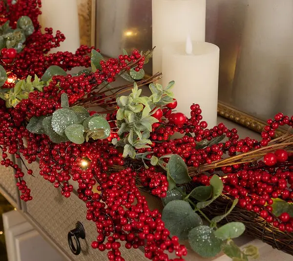 VALERIE PARR HILL As Is 4' Illuminated Berry And Eucalyptus Garland- Val