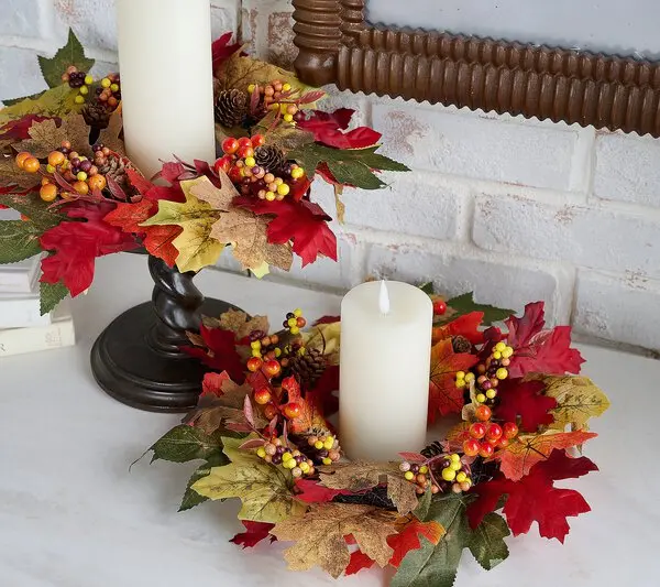 VALERIE PARR HILL As Is Set Of 2 Harvest Leaf And Berry Candle Rings- Valerie