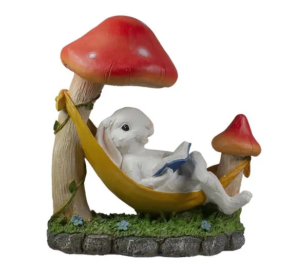 NORTHLIGHT 11.75' White Bunny In Hammock Outsid E Garden Statue